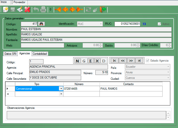 Registrar un proveedor – Sistema Contable