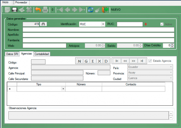 Registrar un proveedor – Sistema Contable