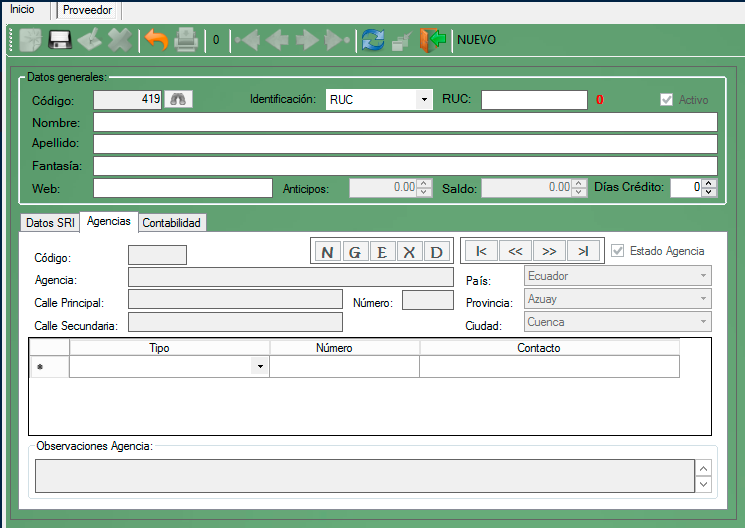 Registrar un proveedor – Sistema Contable
