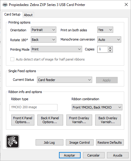 Configuración para imprimir en modo vertical impresora Zebra ZXP Series ...